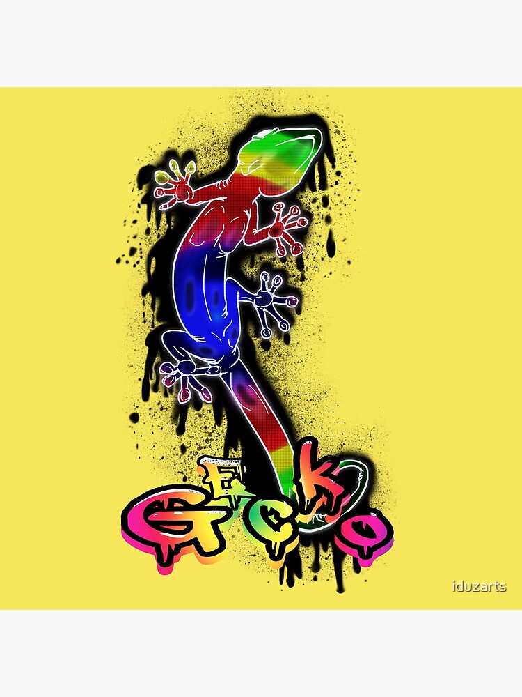 Lámina fotográfica «Rainbow Graffiti Style Gecko en un símbolo de tinta ...