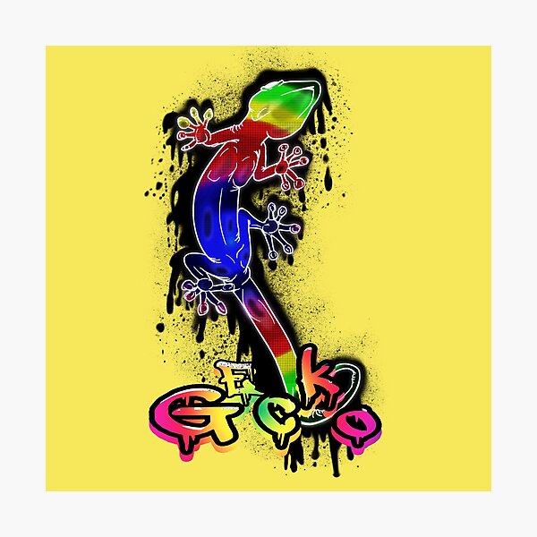 Lámina fotográfica «Rainbow Graffiti Style Gecko en un símbolo de tinta ...