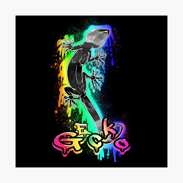 Lámina fotográfica «Black Graffiti Style Gecko en un símbolo de tinta ...