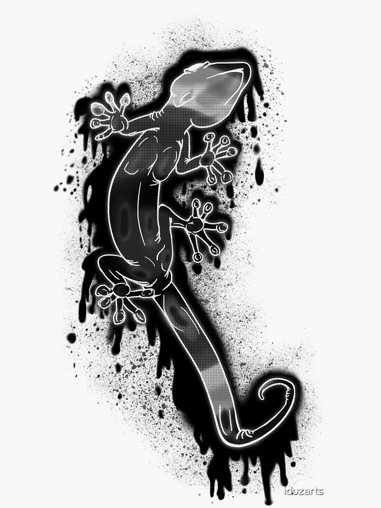 "Black Graffiti Style Gecko on a dripping black ink splat" Sticker for ...