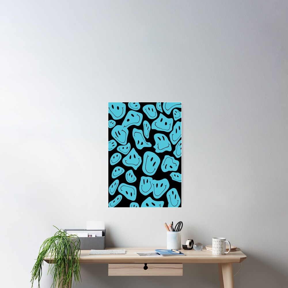 "Blue Drippy Melting Smiley" Poster for Sale by andiegras | Redbubble