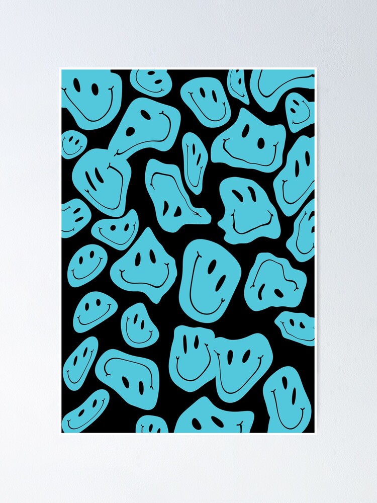 "Blue Drippy Melting Smiley" Poster for Sale by andiegras | Redbubble