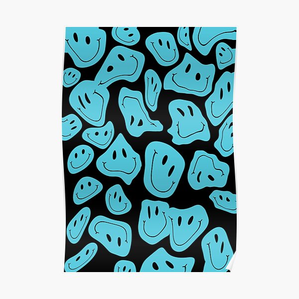 "Blue Drippy Melting Smiley" Poster for Sale by andiegras | Redbubble