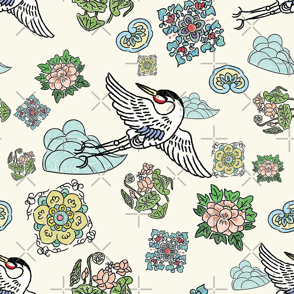 "Korean birds called "Hak" and a Korean traditional patterns" by ...