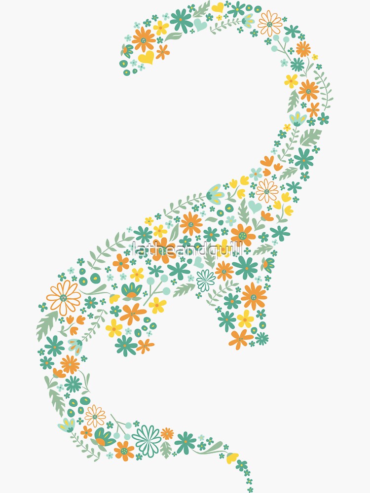 "Floral Brontosaurus in Orange + Teal" Sticker for Sale by ...