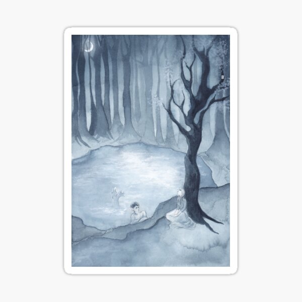 "Moonlit Tryst - Fairytale Illustration" Sticker for Sale by Cerulean ...