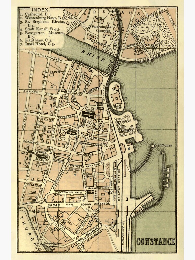 Pegatina «Antiguo mapa de Constanza, Alemania (1887) Atlas antiguo de ...