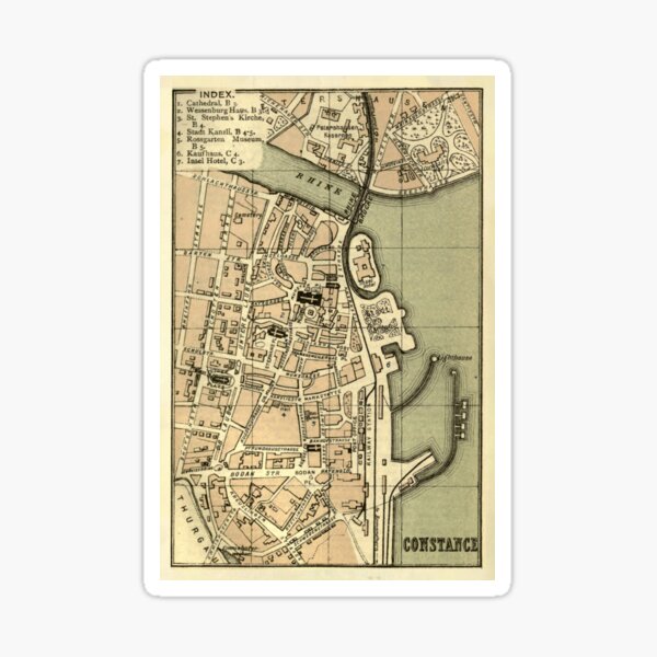 Pegatina «Antiguo mapa de Constanza, Alemania (1887) Atlas antiguo de ...