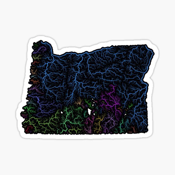 "Oregon River Basin Map in Rainbow Colours with Black Background ...
