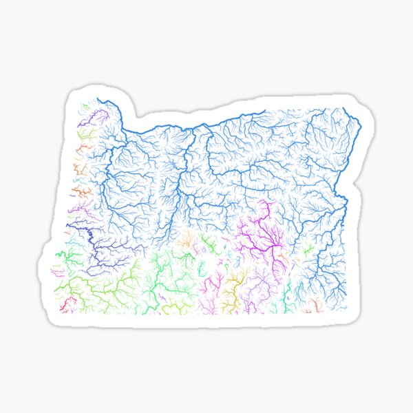 "Oregon River Basin Map in Rainbow Colours with White Background ...