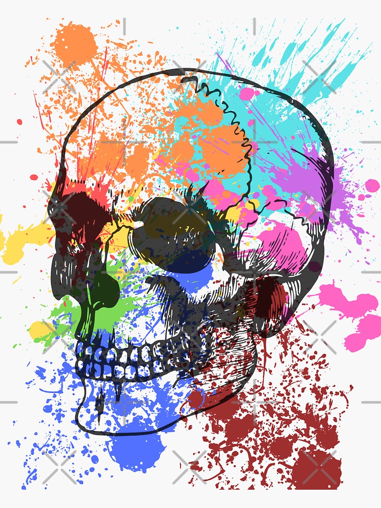 "Skull and Paint Splatter" Sticker for Sale by CheekyMooBear | Redbubble