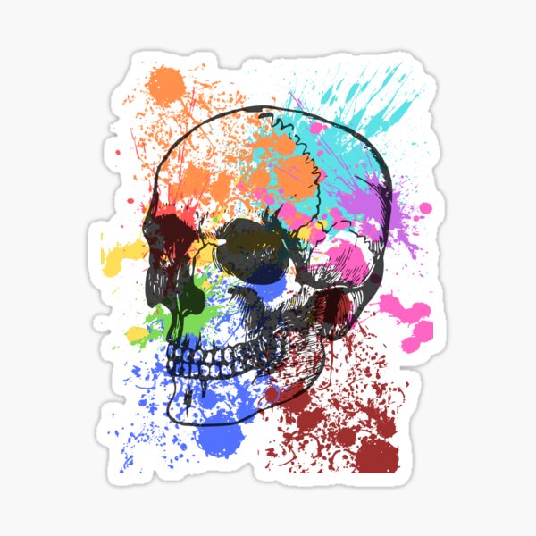 "Skull and Paint Splatter" Sticker for Sale by CheekyMooBear | Redbubble