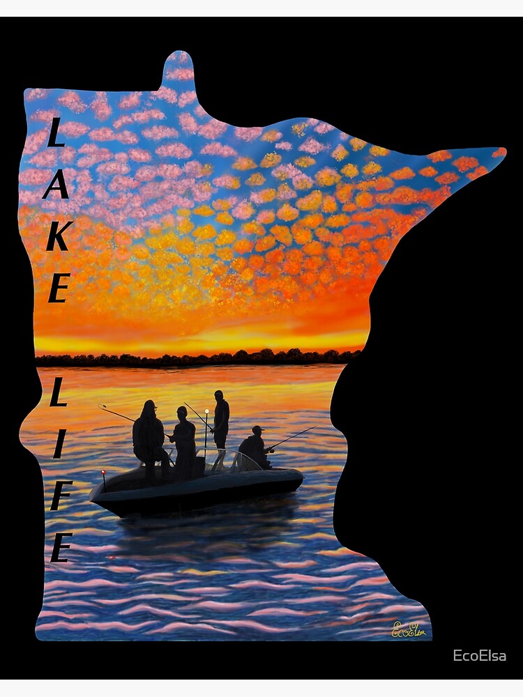 "Lake Life Minnesota Silhouette - black background" Poster for Sale by ...