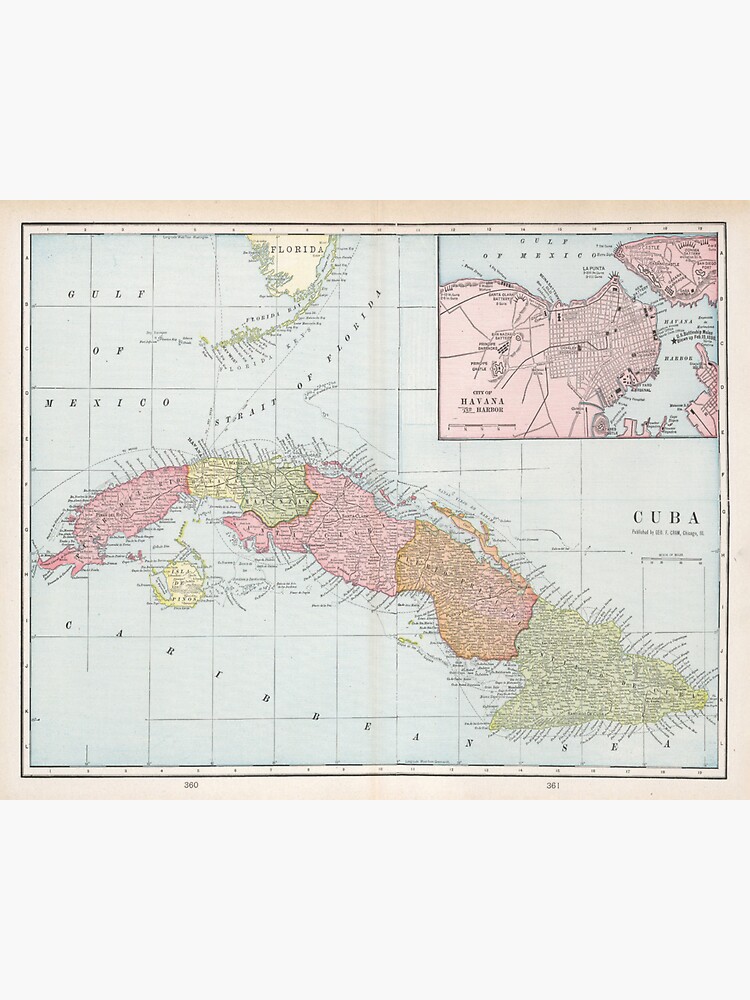 "Old Cuba Map (1901) Vintage Cuban Island Atlas" Sticker for Sale by ...