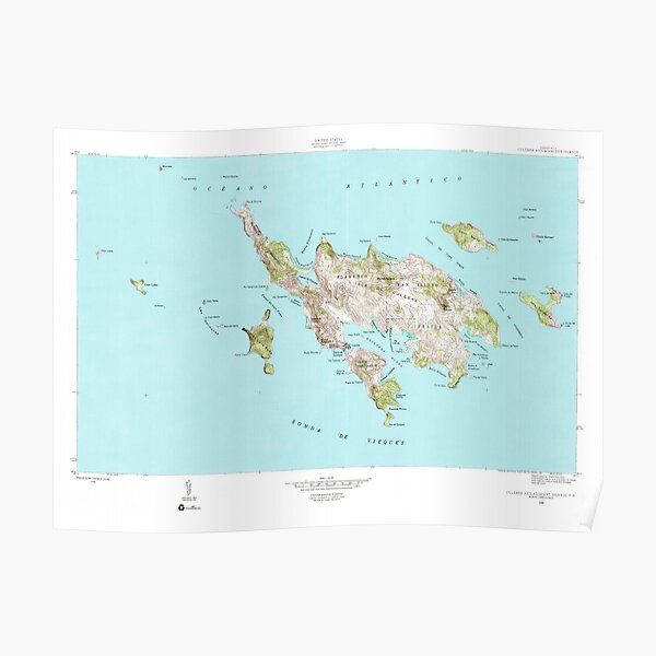 Póster «Antiguo Mapa de Culebra Puerto Rico (1948) Vintage Atlas de La ...