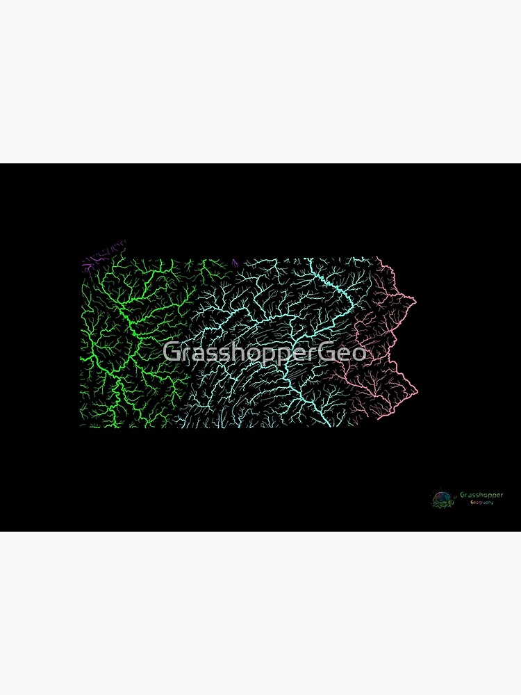"Pennsylvania River Basin Map in Rainbow Colours with Black Background ...