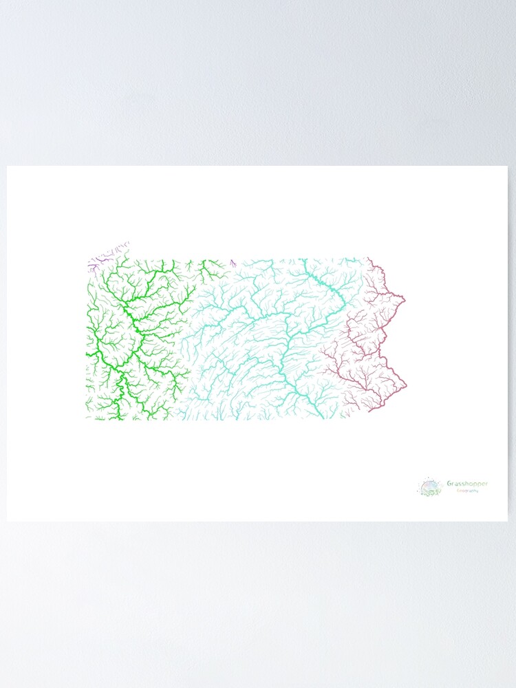 "Pennsylvania River Basin Map in Rainbow Colours with White Background ...
