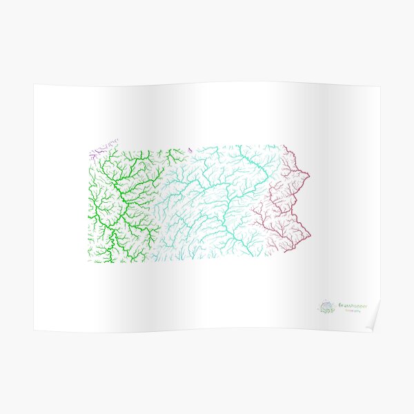 "Pennsylvania River Basin Map in Rainbow Colours with White Background ...