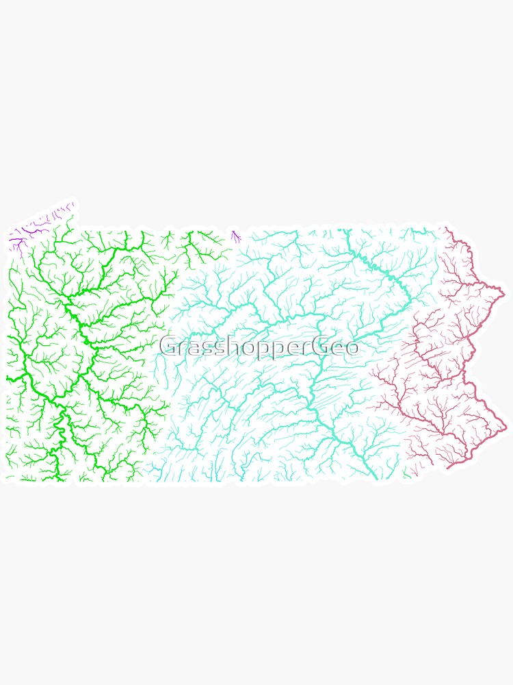 "Pennsylvania River Basin Map in Rainbow Colours with White Background ...