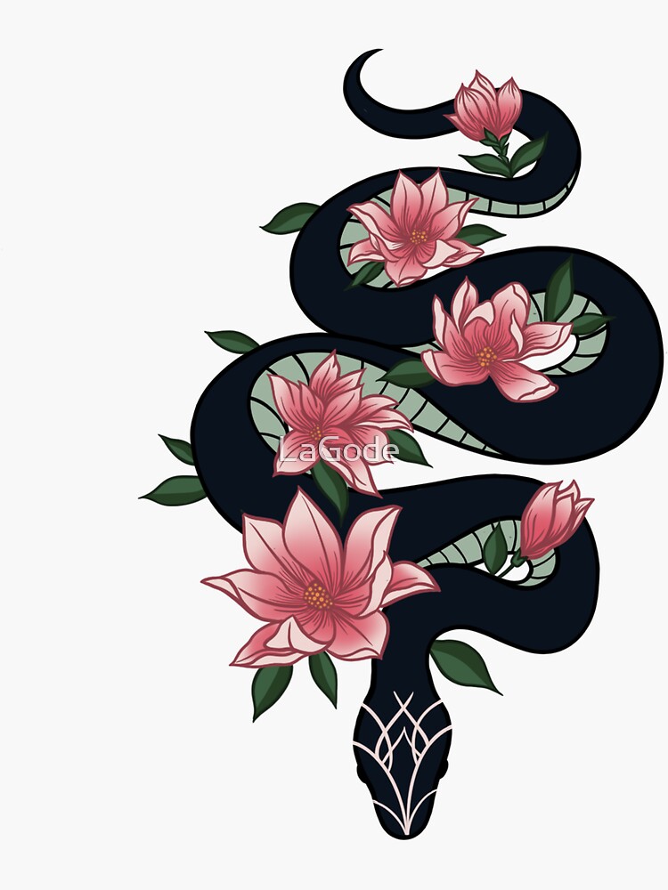 "Pink Flower Snake " Sticker by LaGode | Redbubble