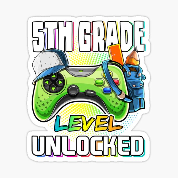 "5th Grade Level Unlocked Video Game Back to School Boys " Sticker for ...