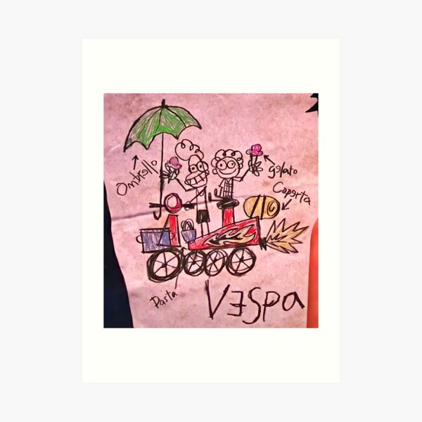 "luca and alberto vespa drawing " Art Print by MjrMario | Redbubble