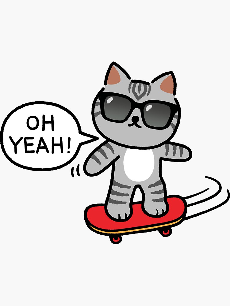 " Cat Wearing Sunglasses, Cute Funny Coco Tabby Skateboarding Sticker ...