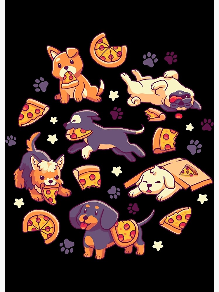 "Pupperoni Pizza - Cute Puppy Dogs with Fast Food - Pitbull, Yorkshire ...