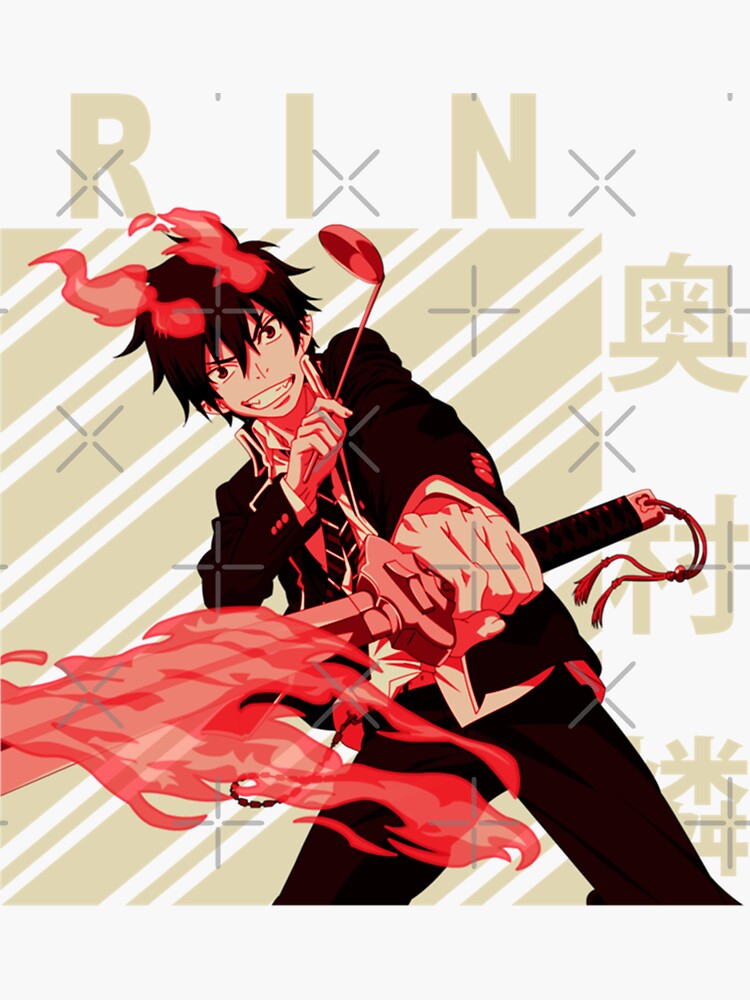 "Rin angry blue adventure exorcist anime vintage design" Sticker for ...