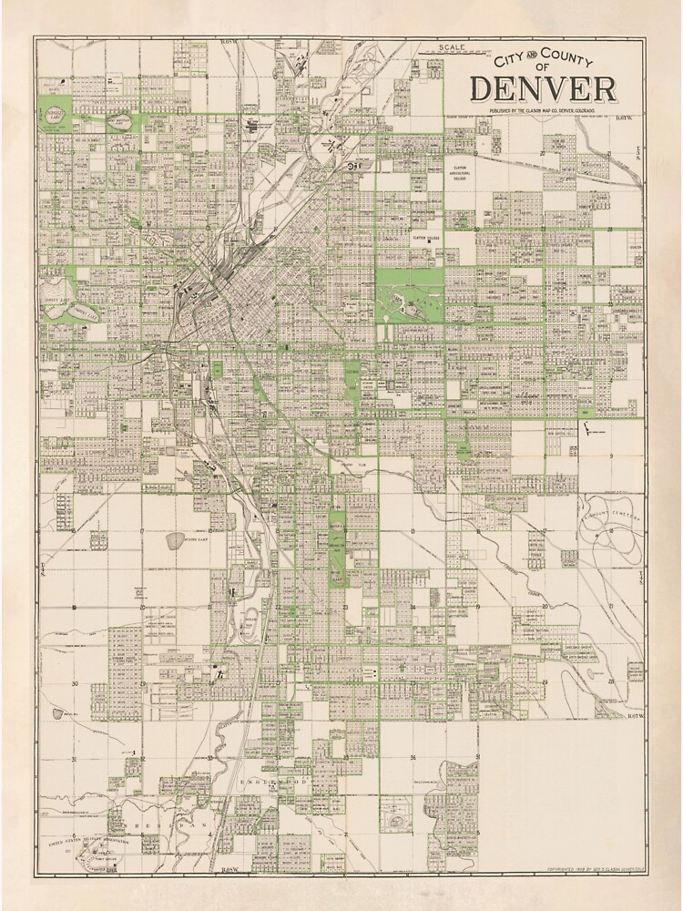 "Old Denver CO Map (1908) Vintage Colorado State Capital City & Street ...