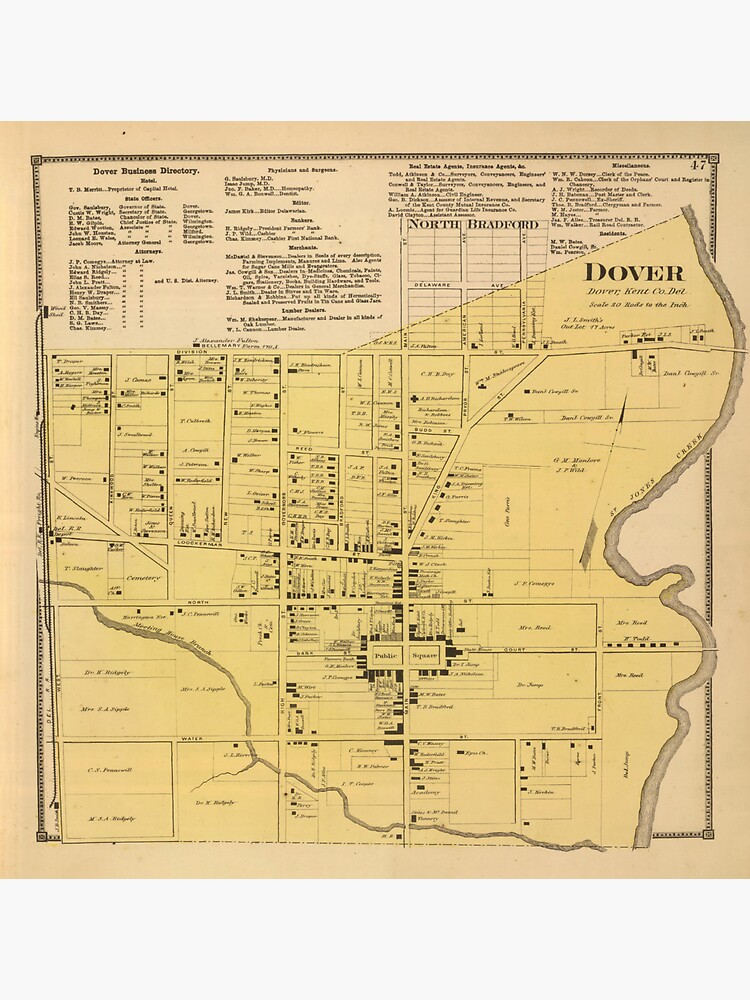 "Old Dover DE Map (1868) Vintage Delaware State Capital City Atlas ...