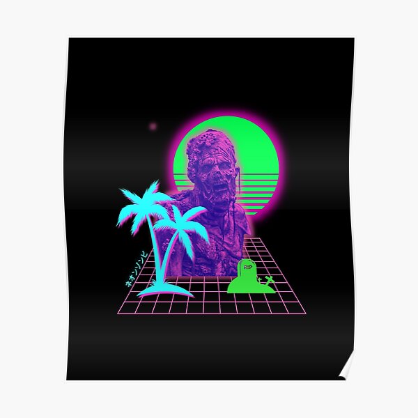 "Neon Zombie Vaporwave Synthwave Sunset Retro Horror " Poster for Sale ...