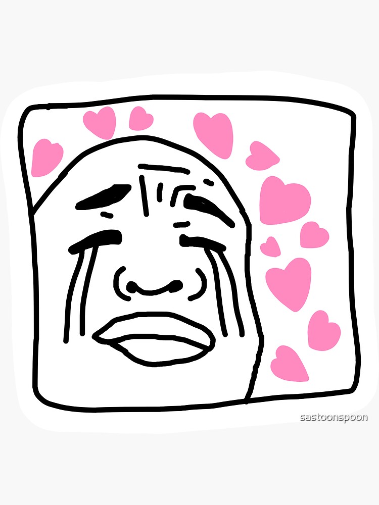 "crying meme with hearts" Sticker for Sale by sastoonspoon | Redbubble