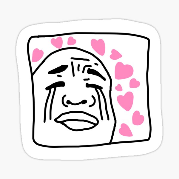 "crying meme with hearts" Sticker for Sale by sastoonspoon | Redbubble