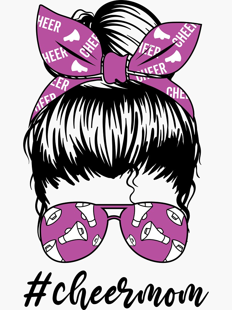 "Cheer Mom Messy Bun Cheerleading Cheerleader Mom Squad" Sticker for ...