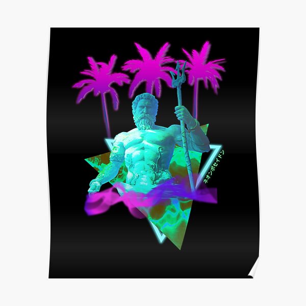 "Neon Poseidon Vaporwave Synthwave Greek God Statue" Poster for Sale by ...