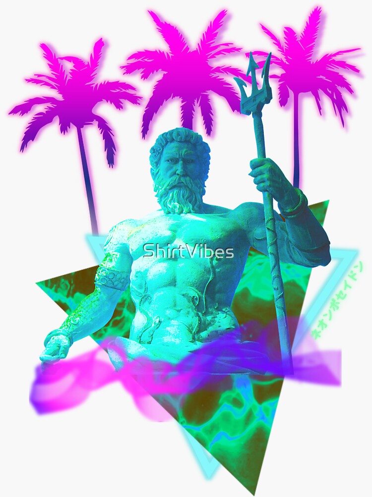 "Neon Poseidon Vaporwave Synthwave Greek God Statue" Sticker for Sale ...