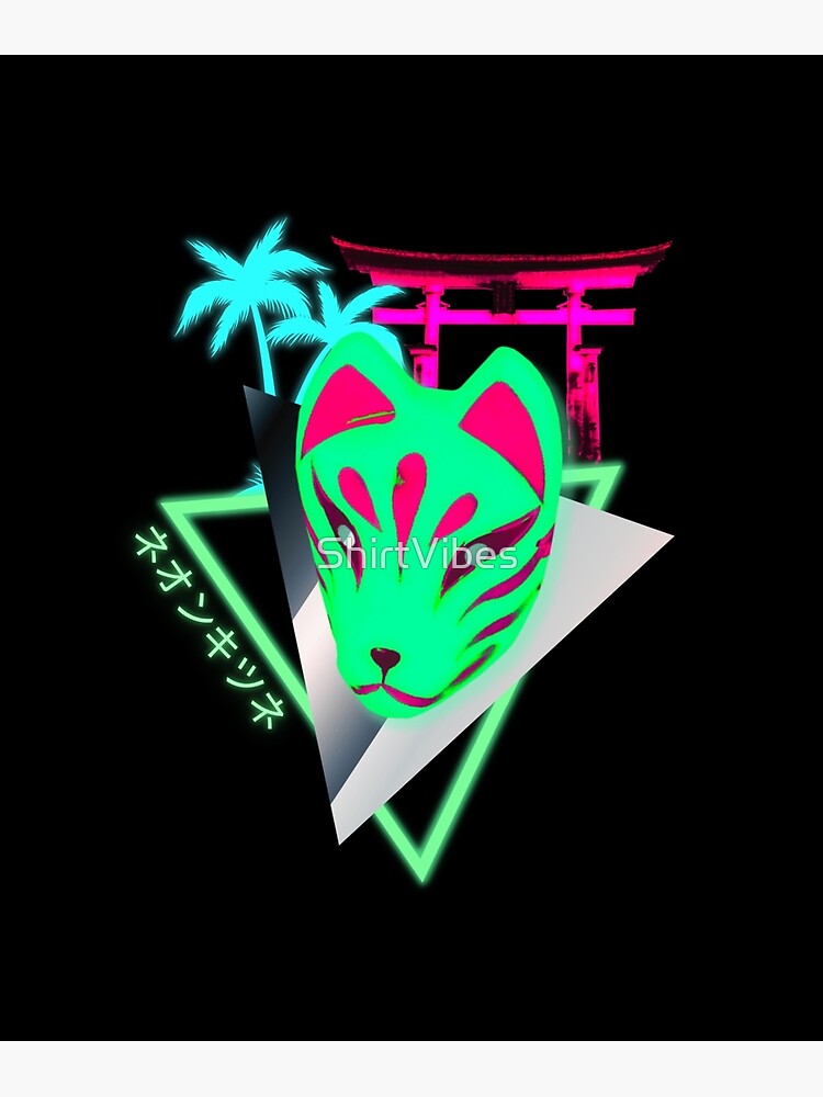 "Neon Kitsune Fox Mask Vaporwave Synthwave Shrine" Poster for Sale by ...