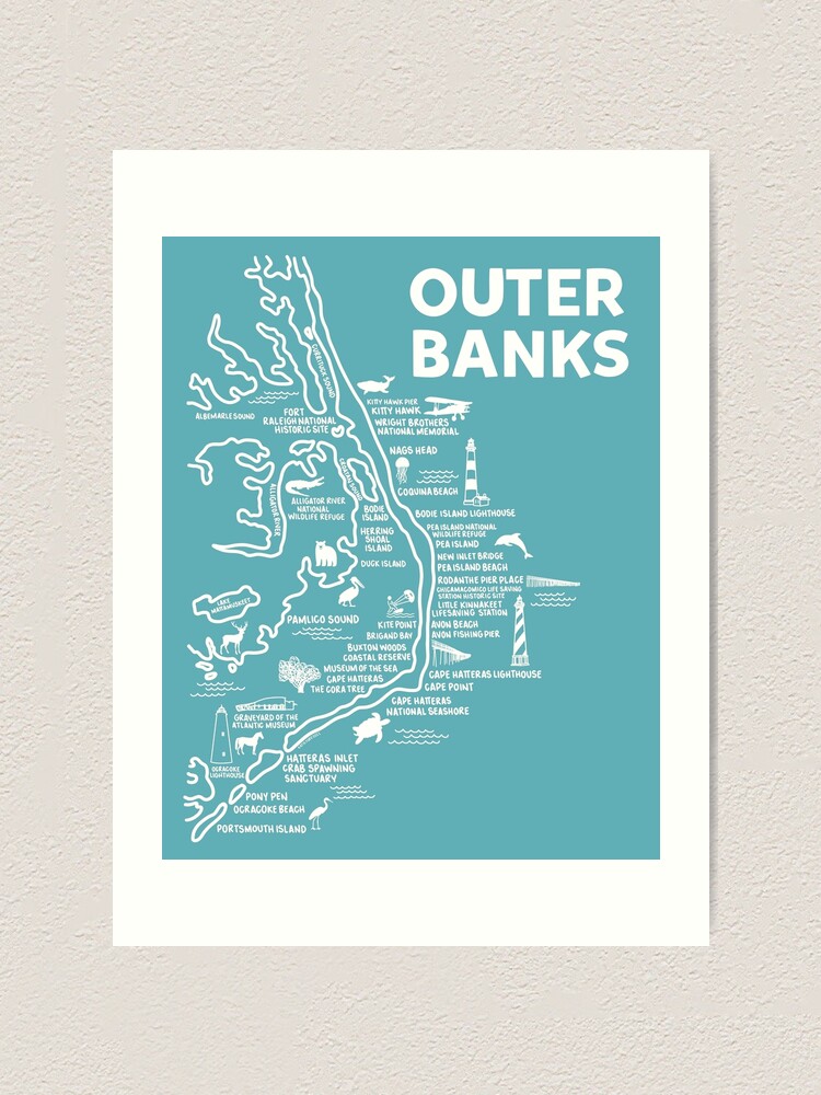 "Outer Banks Map " Art Print for Sale by fiberandgloss | Redbubble
