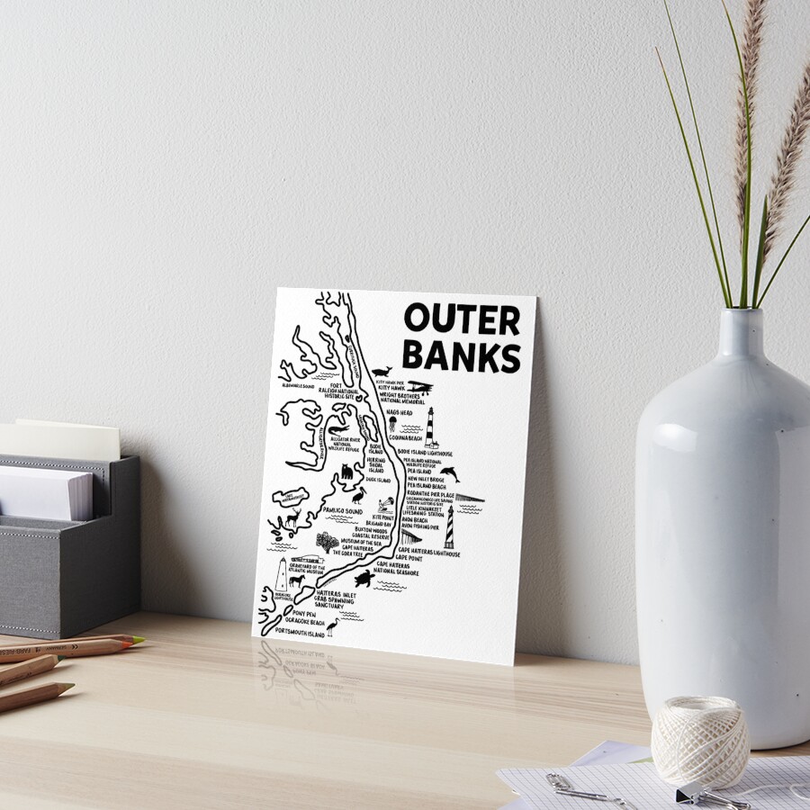 "Outer Banks Map " Art Board Print for Sale by fiberandgloss | Redbubble