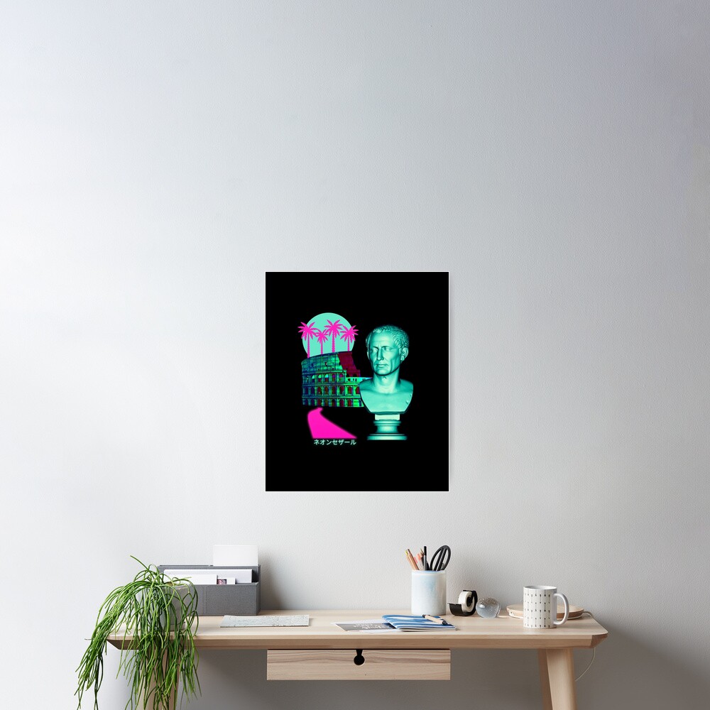 "Neon Caesar Vaporwave Synthwave Rome Retro Bust" Poster by ShirtVibes ...