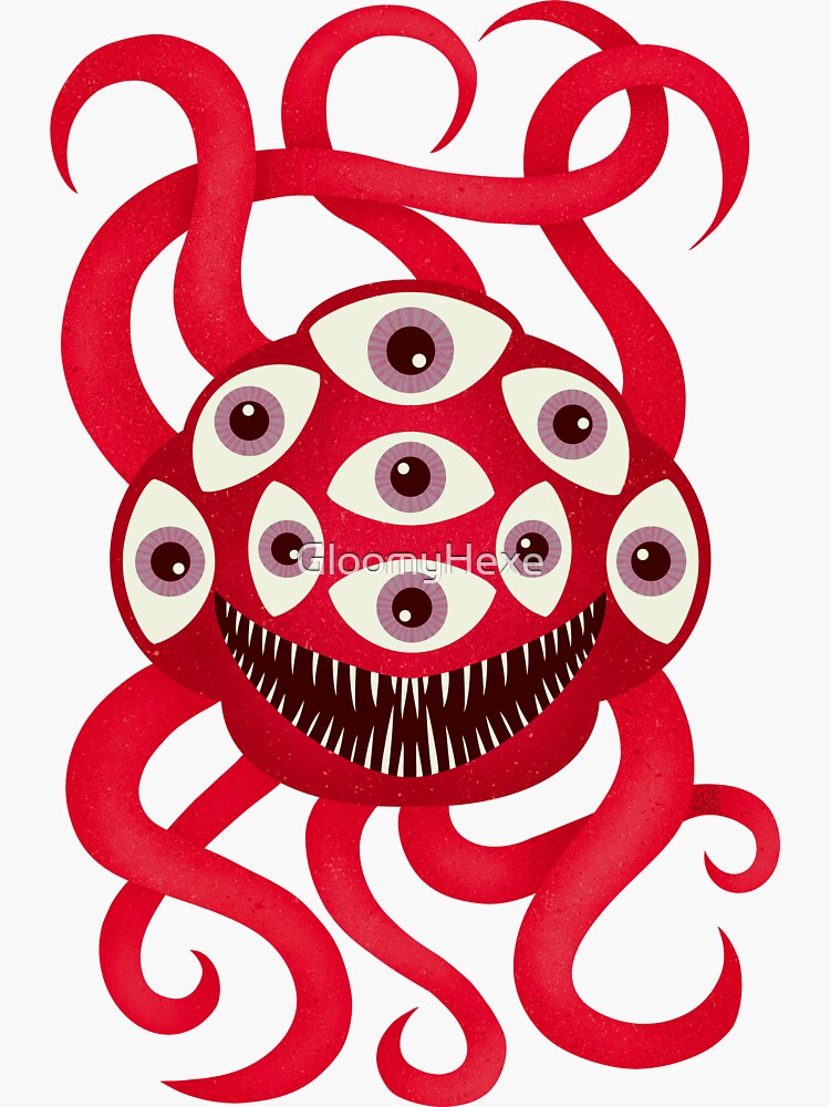 "Red Monster with Nine Eyes and Nine Tentacles" Sticker for Sale by ...