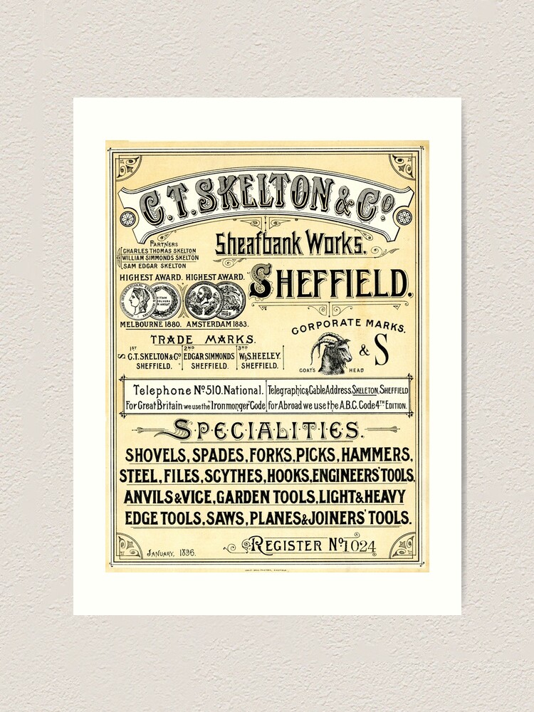 "C. T. Skelton, Sheffield, advertisement, 1896" Art Print by ...