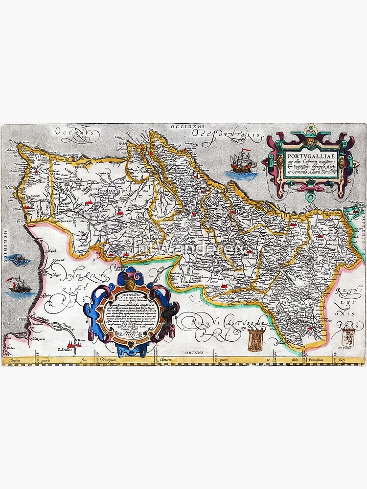 "Ancient map of the Kingdom of Portugal - Ortelius Map of Portugal" Art ...