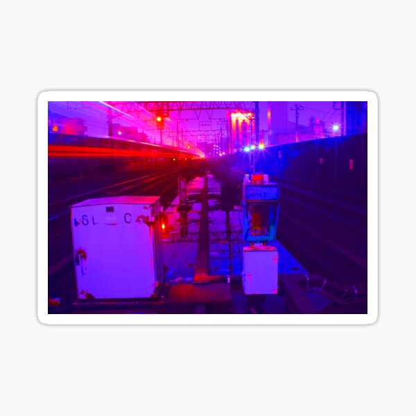"Chiba Night time Train Station with Lights (Cyber Neon)" Sticker for ...