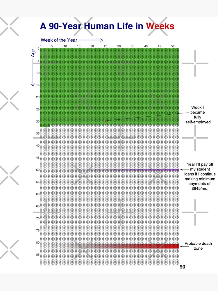 "A 90 Year Human Life in Weeks" Sticker by stevenmatth | Redbubble