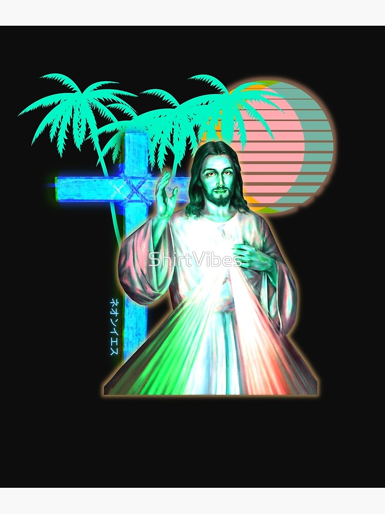 "Neon Jesus Christ Vaporwave Synthwave Cyberpunk Crucifix" Canvas Print ...