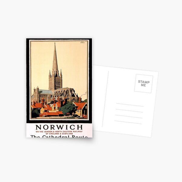 "Norwich UK Vintage Travel Poster Restored" Postcard for Sale by ...