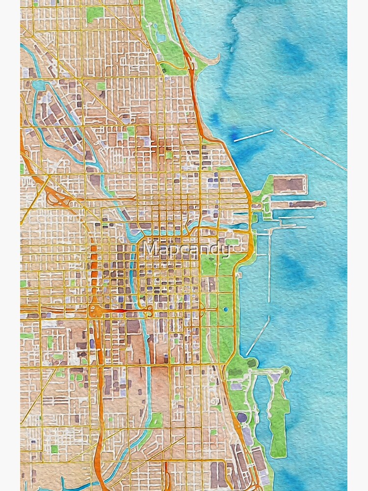 "Chicago city center map oily water color" Art Print for Sale by ...