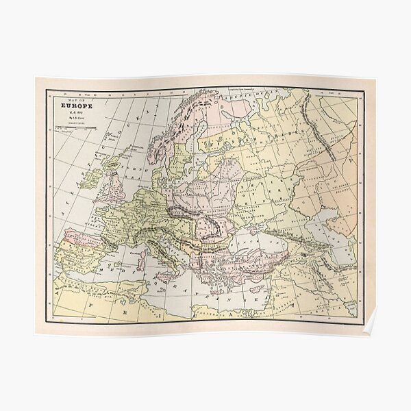 "Old Europe 800 AD Map (1901) Vintage Medieval & Viking Age Atlas ...